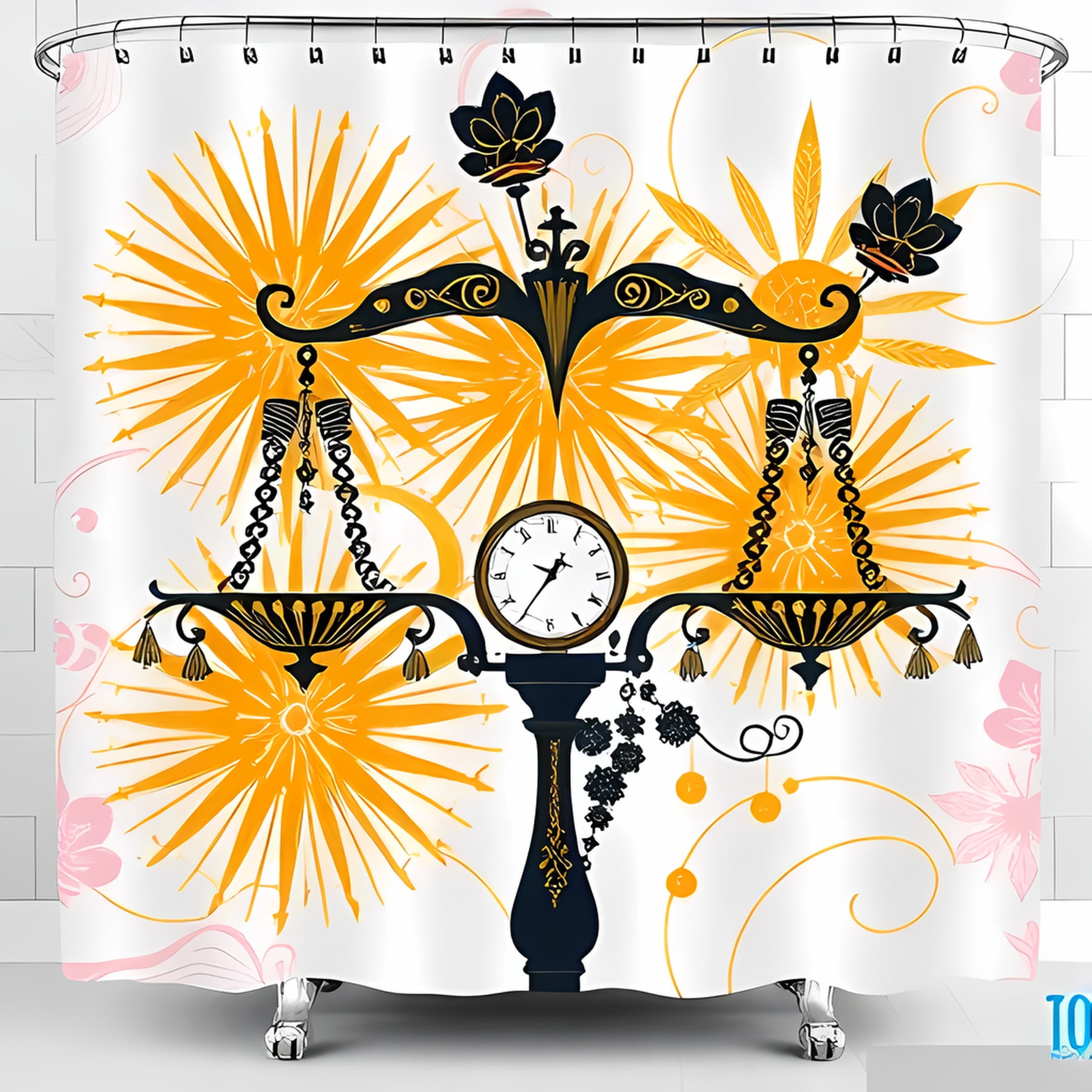 Elegant -Style Shower Curtain with Ornate Scale & Hanging Lamps Design ...