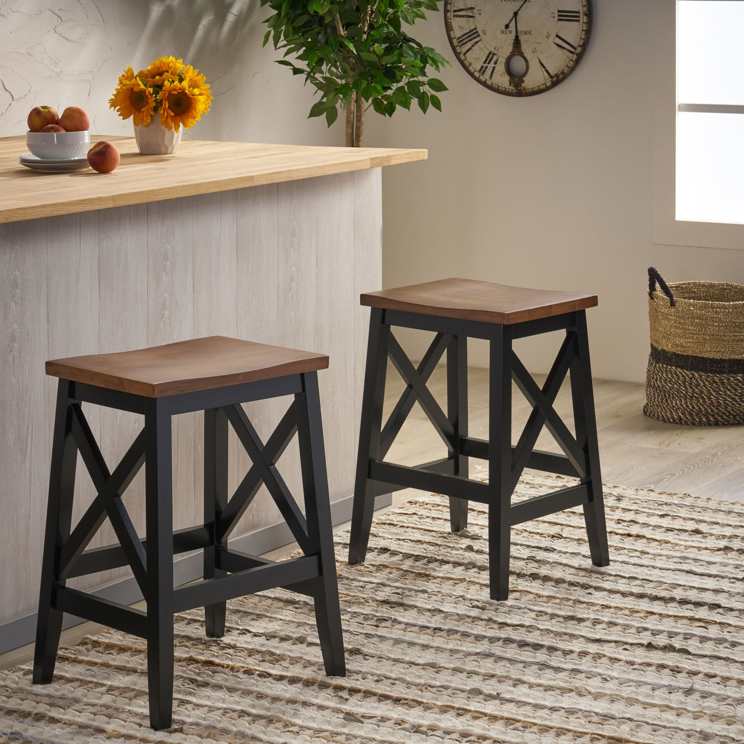 Elegant and Stylish Set of 2 Modern Upholstered Saddle Counter Stools ...
