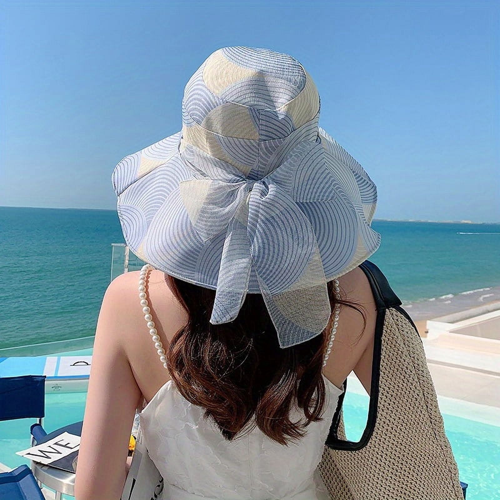 Elegant Summer Wide Brim Hats Geometric Printed Color Block Sun Hat ...