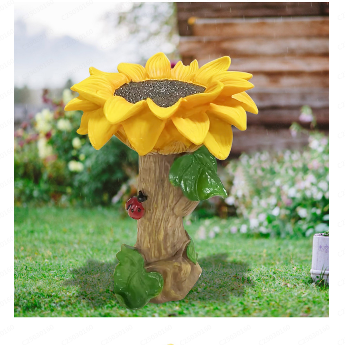 Elegant Sunflower-Decorated Outdoor Bird Bath Pedestal‌ – Rustic Brown ...