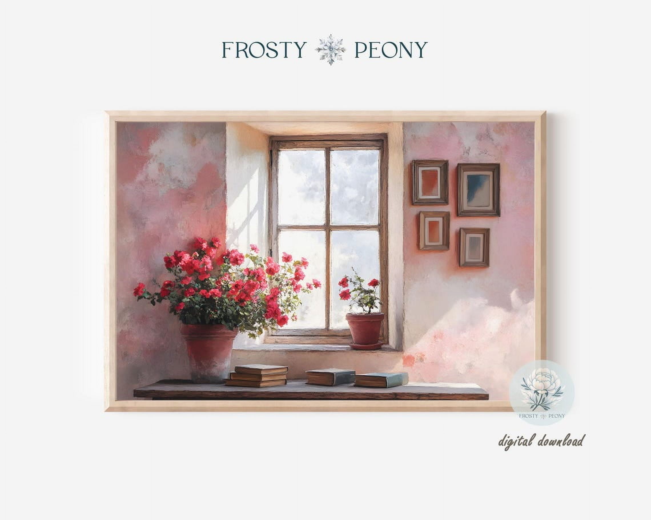 Elegant Sunlit Floral Corner Art Print, Rustic Pink Wall & Roses Wall ...