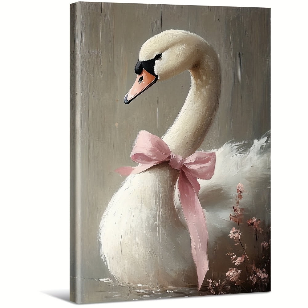 Elegant Swan With Pink Ribbon And Flowers On A Gray Background.Large ...