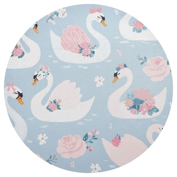 Elegant Swan with Pink Roses Cute PVC Round Grid Placemat Table Mat 1 ...