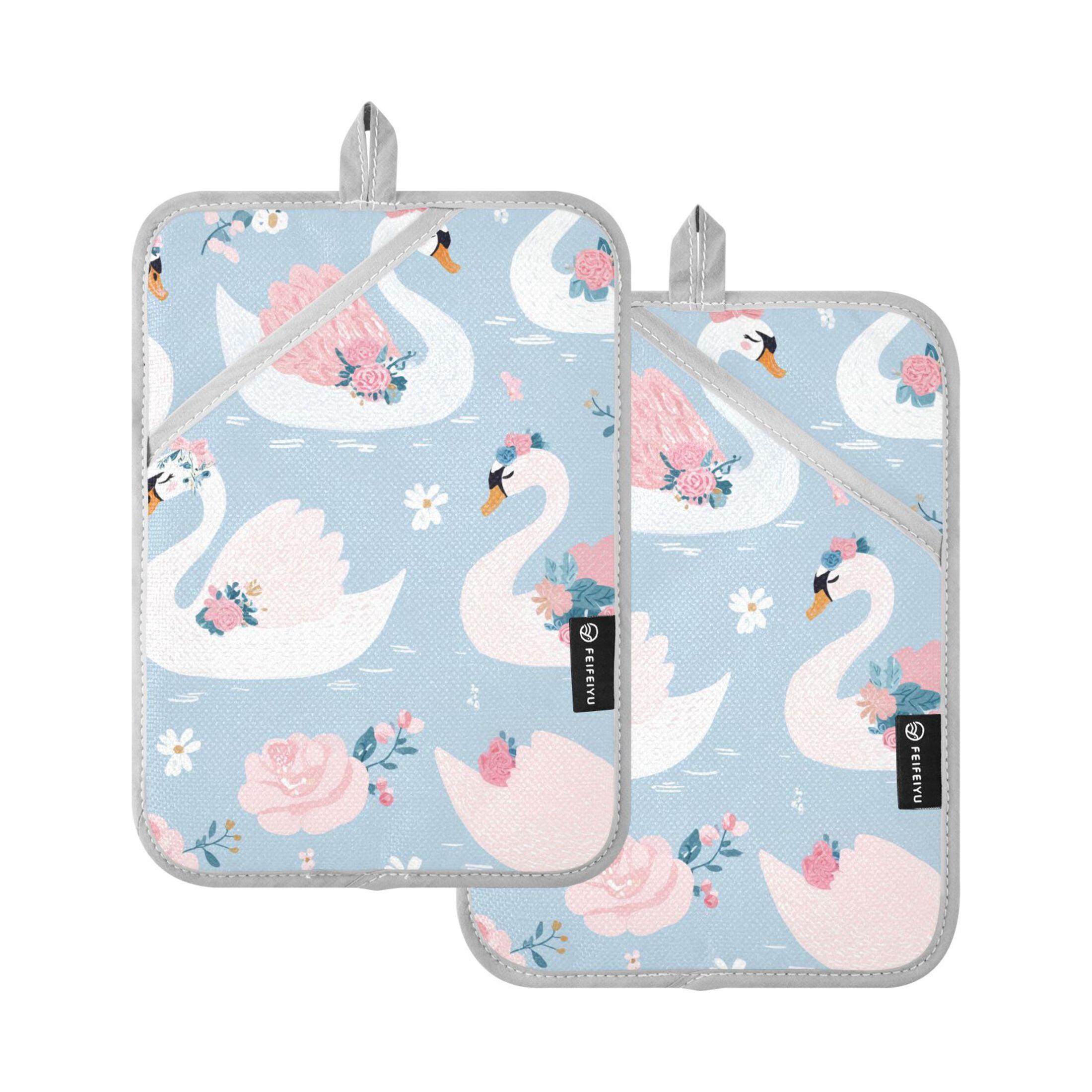 Elegant Swan with Pink Roses Cute Pot Holder Heat Resistant Mat Oven ...