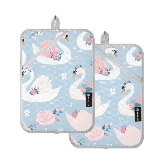 Elegant Swan with Pink Roses Cute Pot Holder Heat Resistant Mat Oven ...