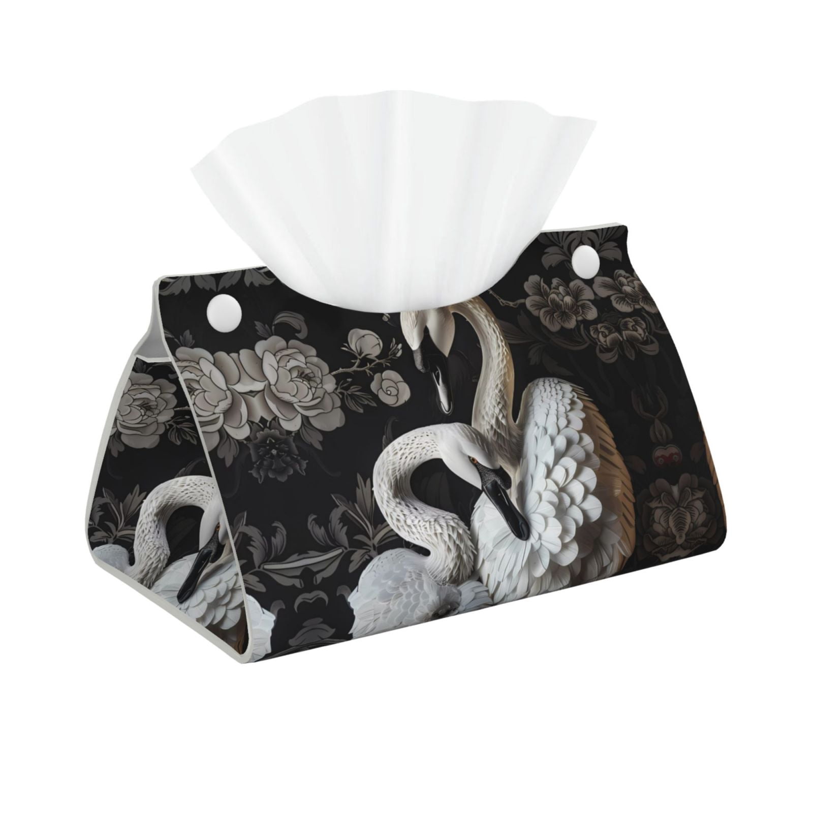Elegant Swans Black Background Leather Tissue Box Cover - Long PVC ...
