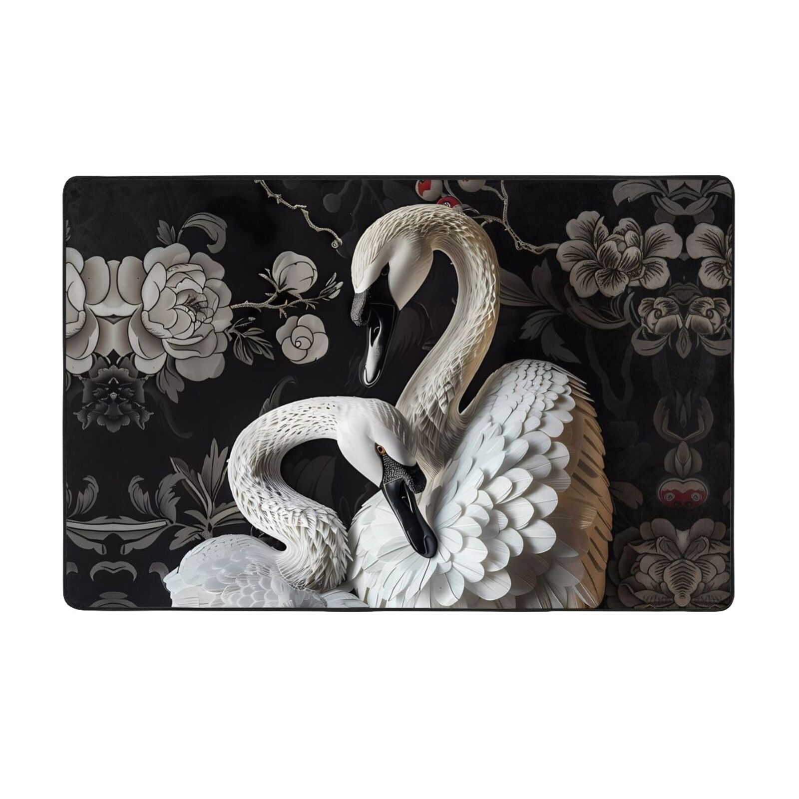 Elegant Swans Black Background Soft Indoor Outdoor Rug, Washable Rugs ...