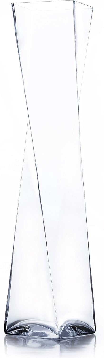 Elegant Tall Clear Vase, 23.6 Inch Height, Twisted Block Glass Planter ...