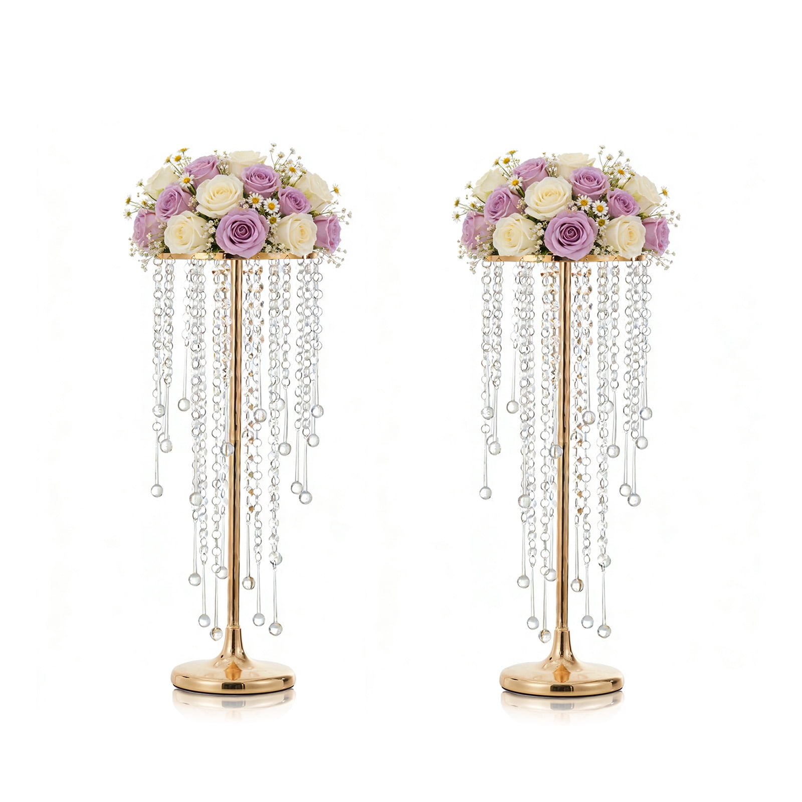 Elegant Tall Gold Metal Candle Holder Centerpiece with Crystal Beads ...