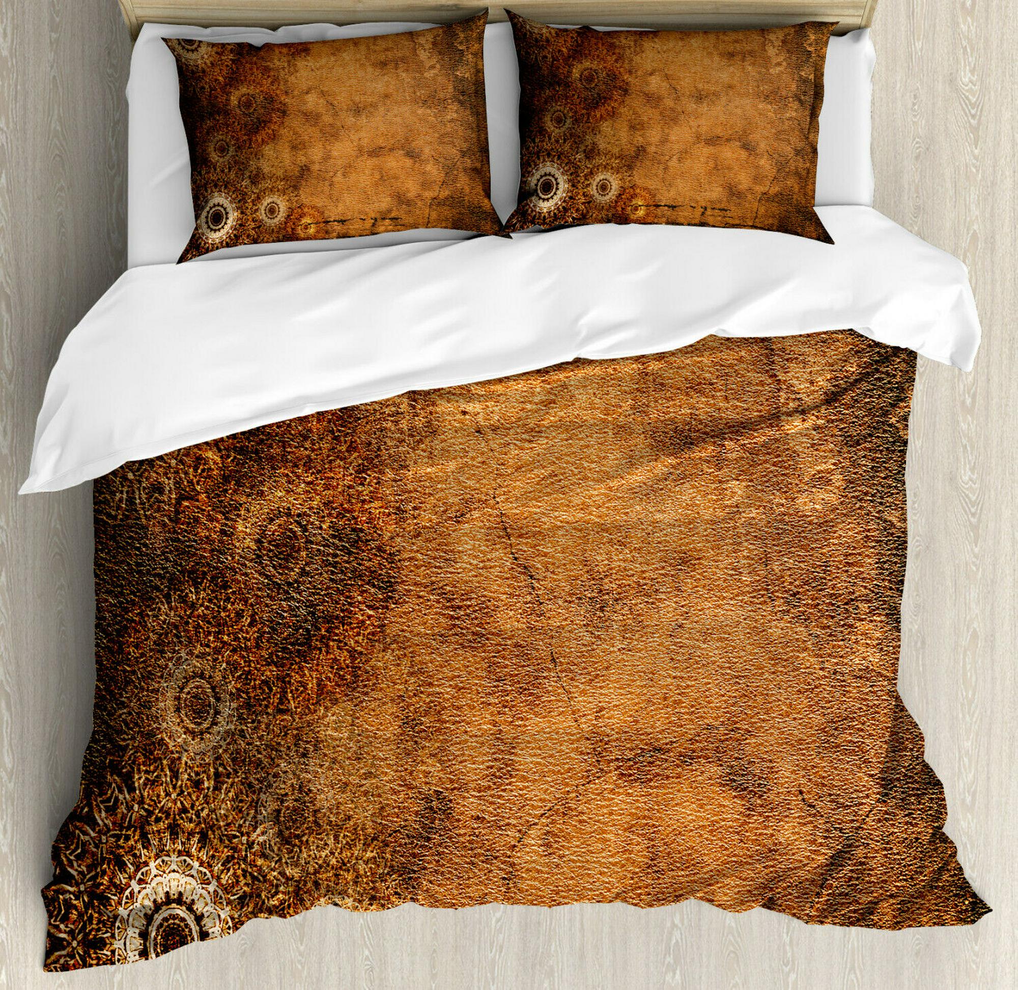 Elegant Tan Bedding Set with Vintage Floral Duvet Cover and Pillow ...