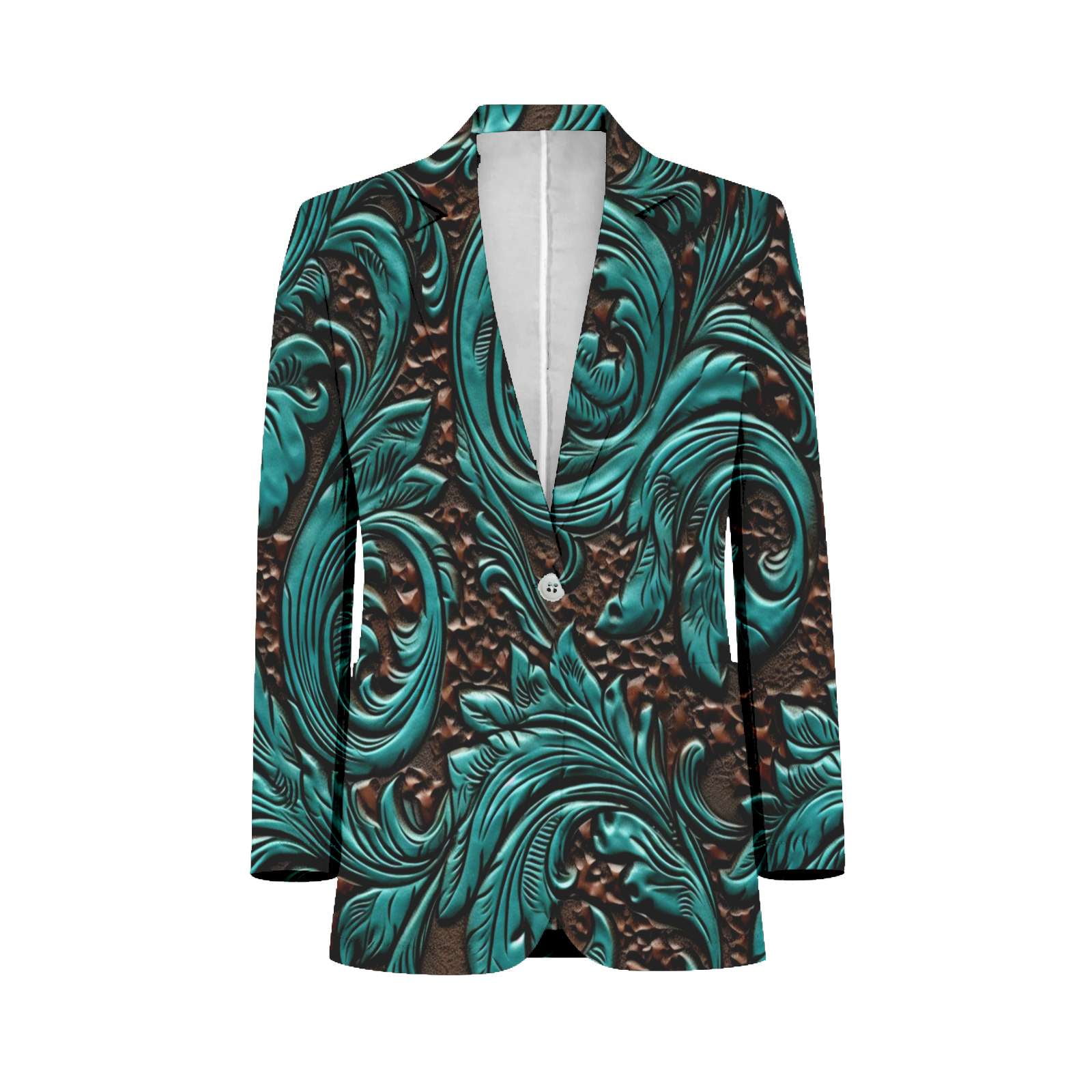 Elegant Teal Floral Scroll Pattern On Brown Background Men Blazers Slim ...