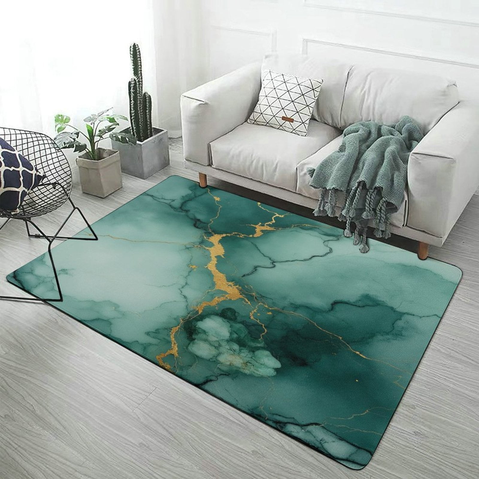 Elegant Teal Gold Marble Carpet Rug for Home Living Room Bedroom Sofa ...