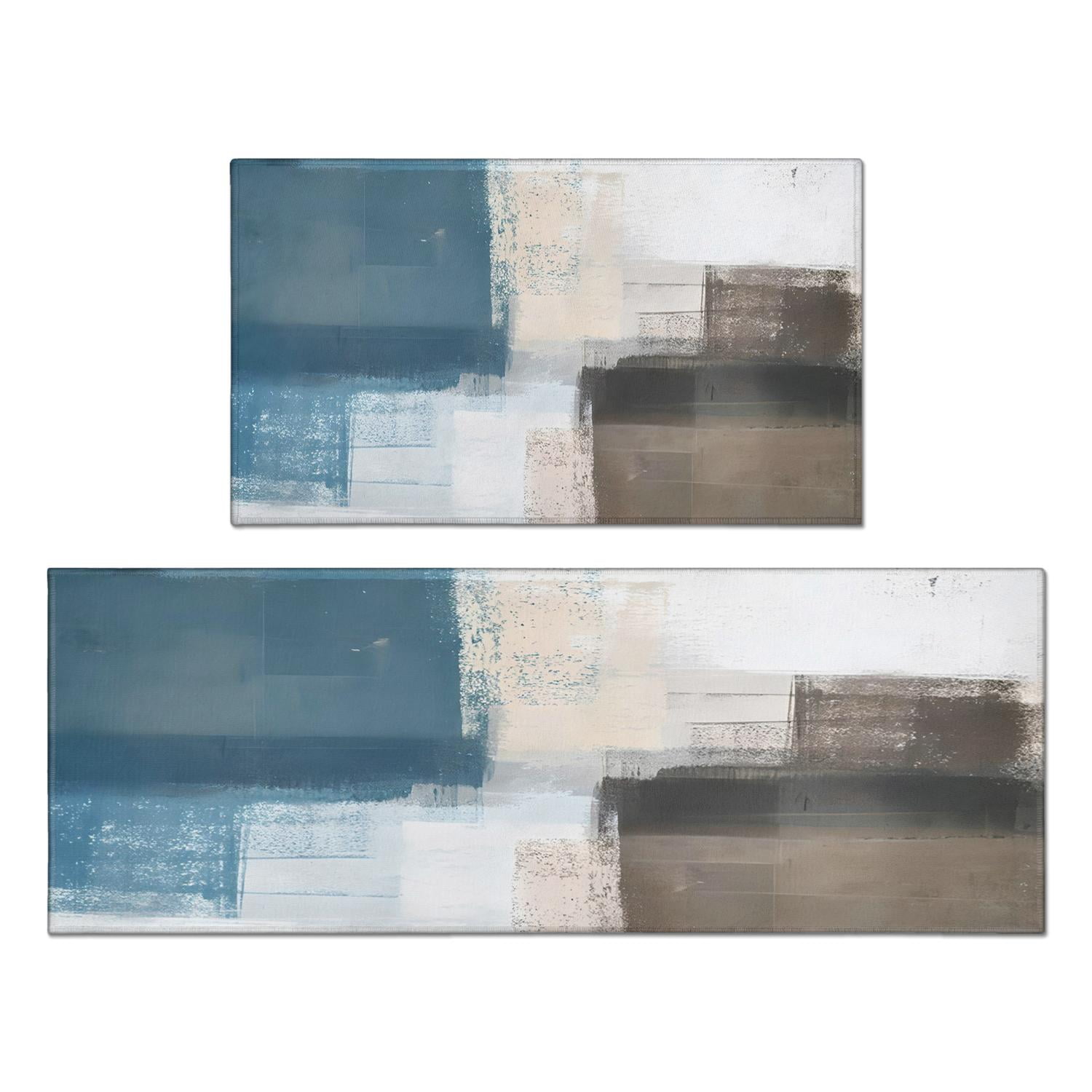 Elegant Teal & Marble Design Anti-Fatigue Kitchen Mat Set - Non-Slip ...