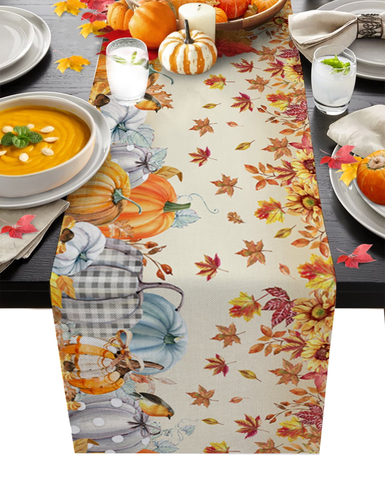Elegant Thanksgiving Autumn Pumpkin Dining Table Runner Wedding r Linen ...
