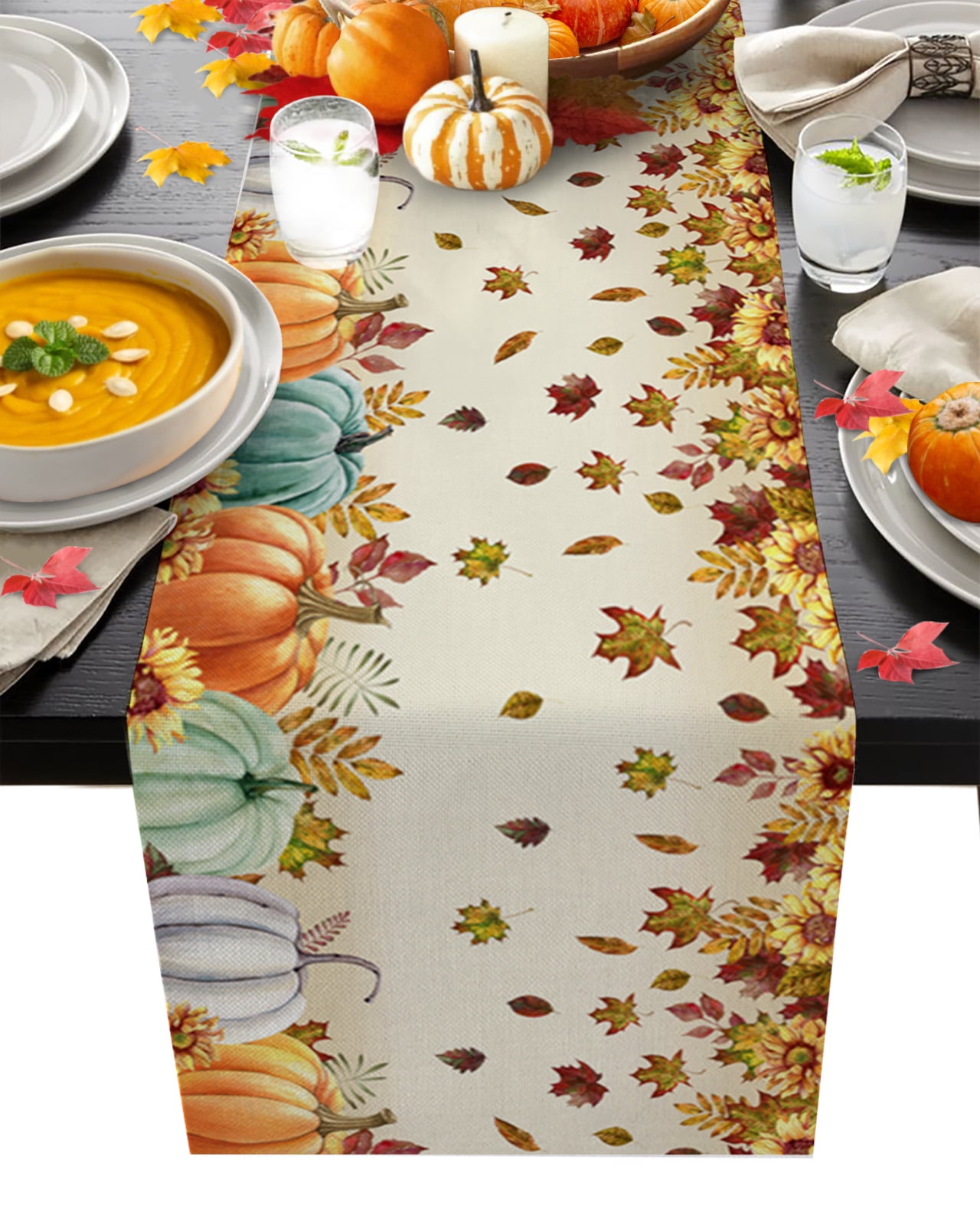 Elegant Thanksgiving Autumn Pumpkin Dining Table Runner Wedding r Linen ...