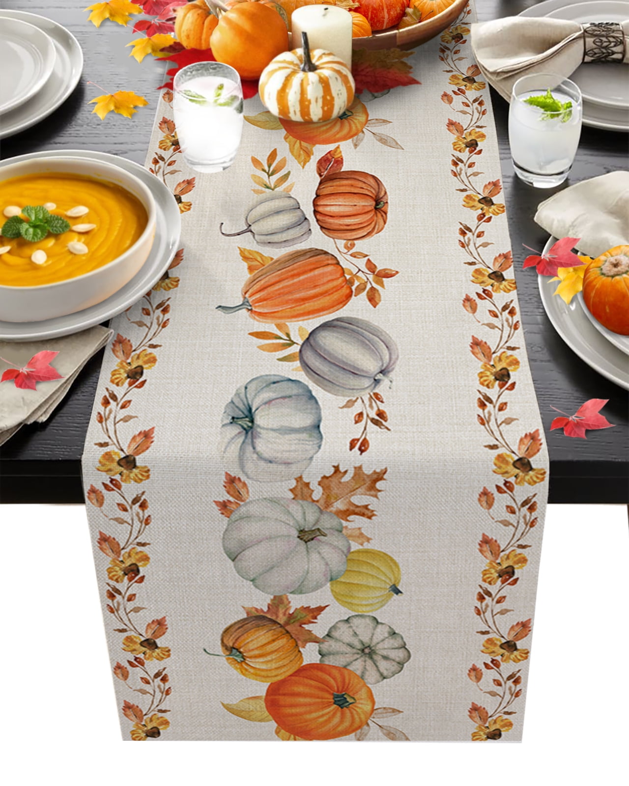 Elegant Thanksgiving Autumn Pumpkin Dining Table Runner Wedding r Linen ...