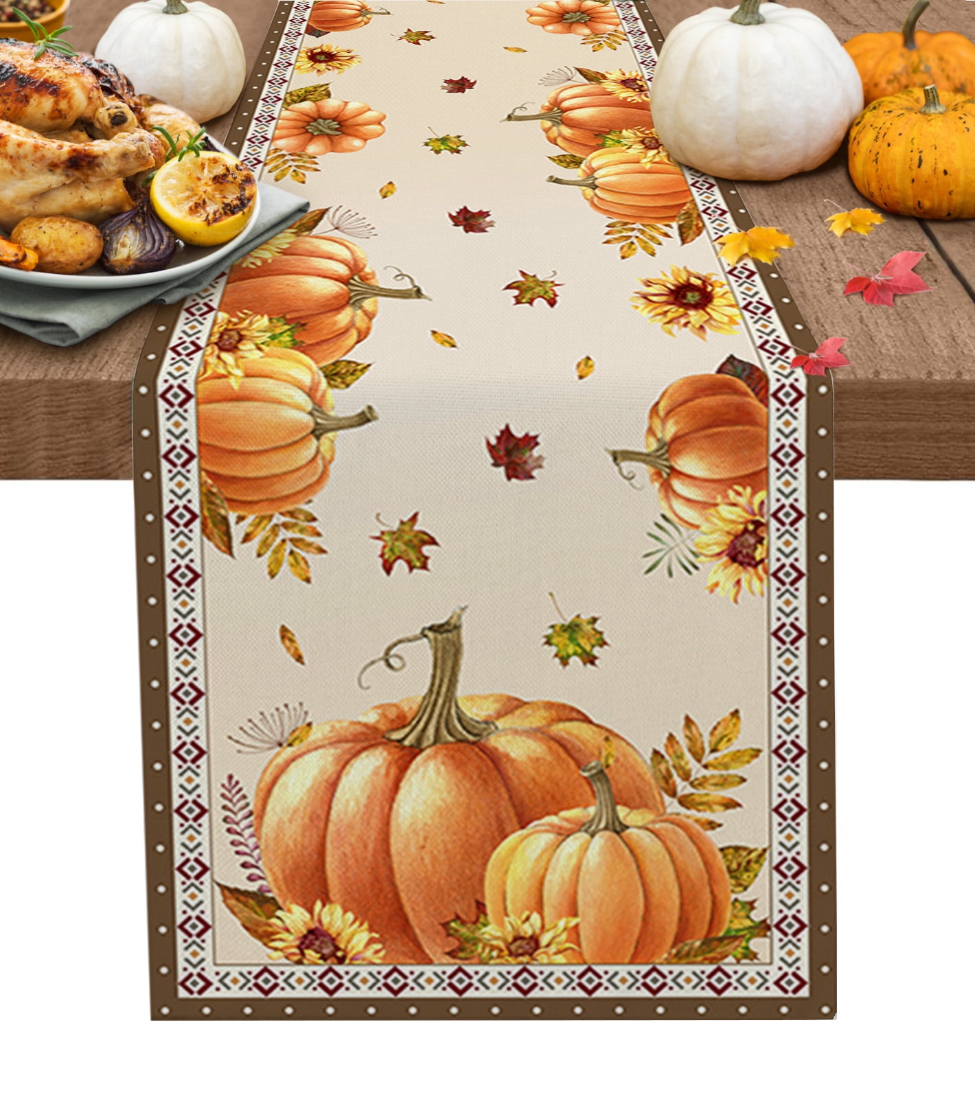 Elegant Thanksgiving Autumn Pumpkin Dining Table Runner Wedding r Linen ...
