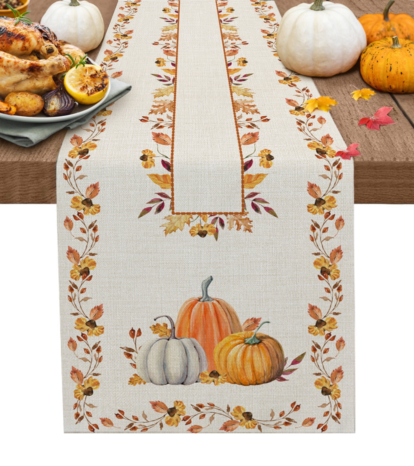 Elegant Thanksgiving Autumn Pumpkin Dining Table Runner Wedding r Linen ...