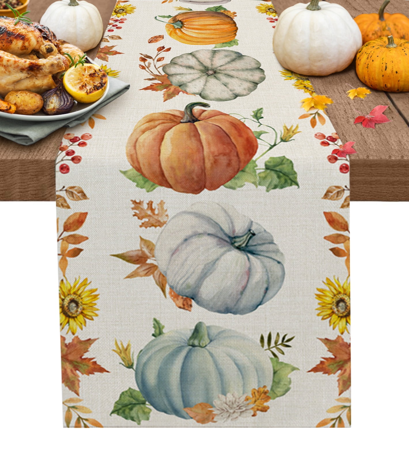 Elegant Thanksgiving Autumn Pumpkin Dining Table Runner Wedding r Linen ...