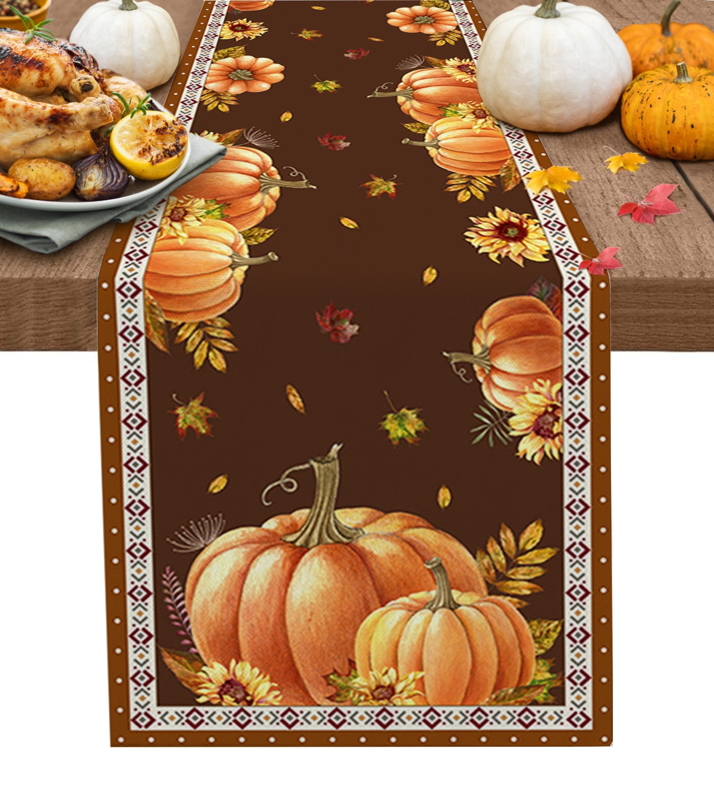 Elegant Thanksgiving Autumn Pumpkin Dining Table Runner Wedding r Linen ...
