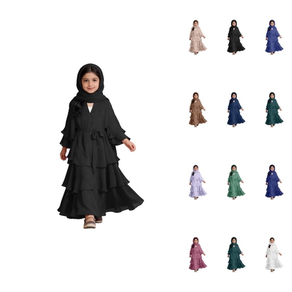 Elegant Three-Layer Chiffon Dress, Girls' Abaya with Hijab, Layered ...