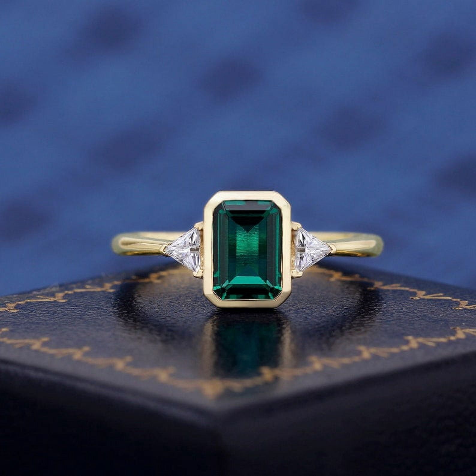 Elegant Three Stone Ring Engagement Ring Emerald Cut Lab Certified ...