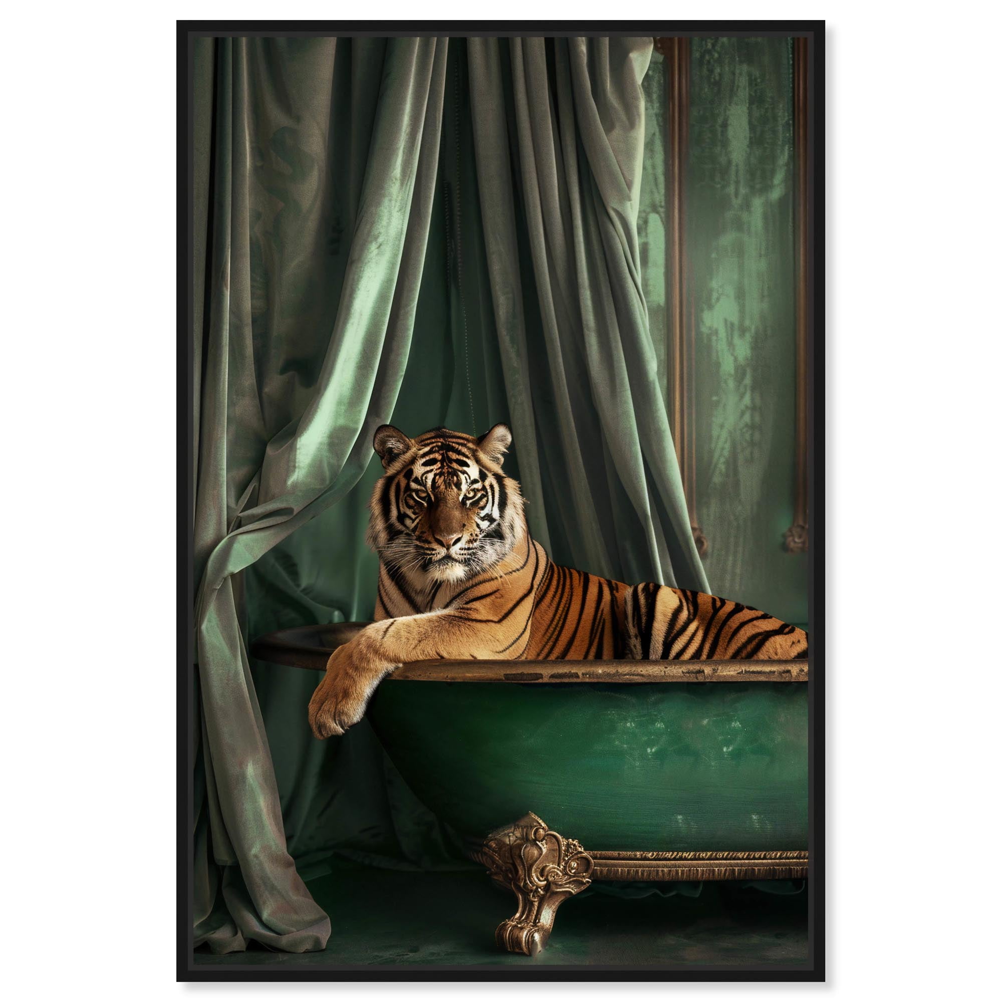 Elegant Tiger Bath Canvas Trendy Bathroom Art by Notoriart, Black Frame ...