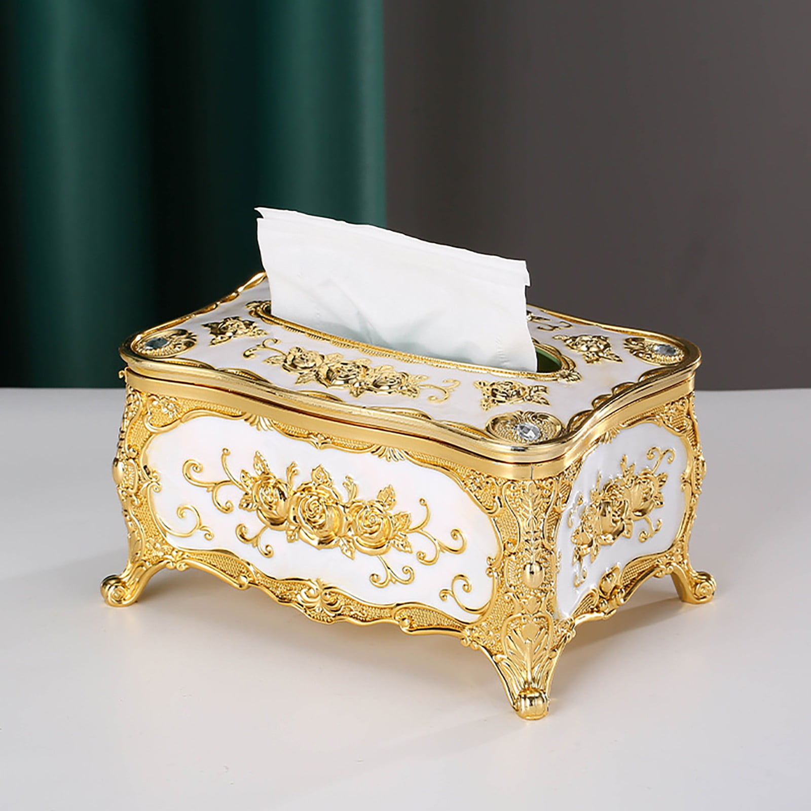 Elegant Tissue Box, Gold and White - Vintage Style Tissue Box Storage ...