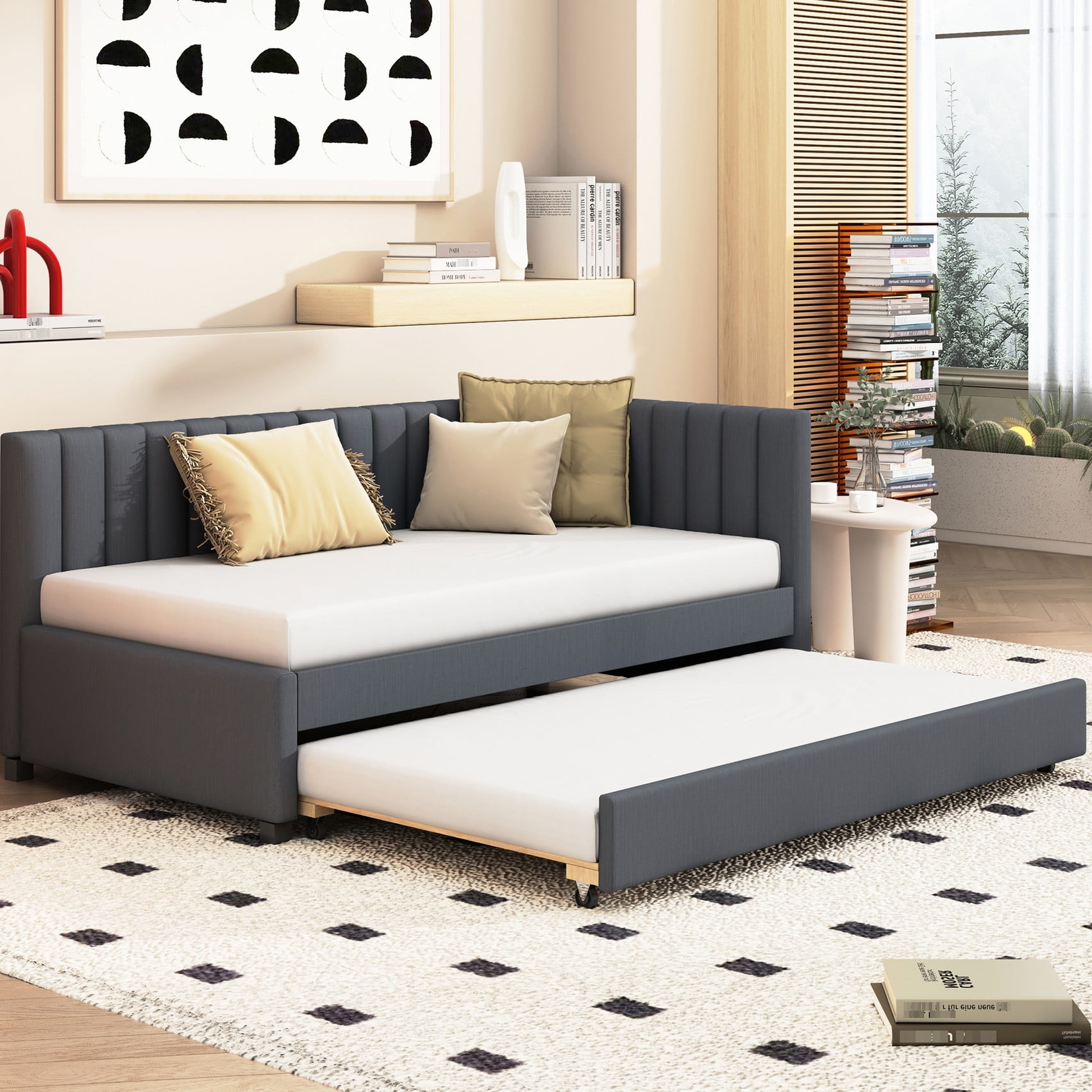 Elegant Tones Linen Upholstered | Daybed with Trundle for Limited Space ...