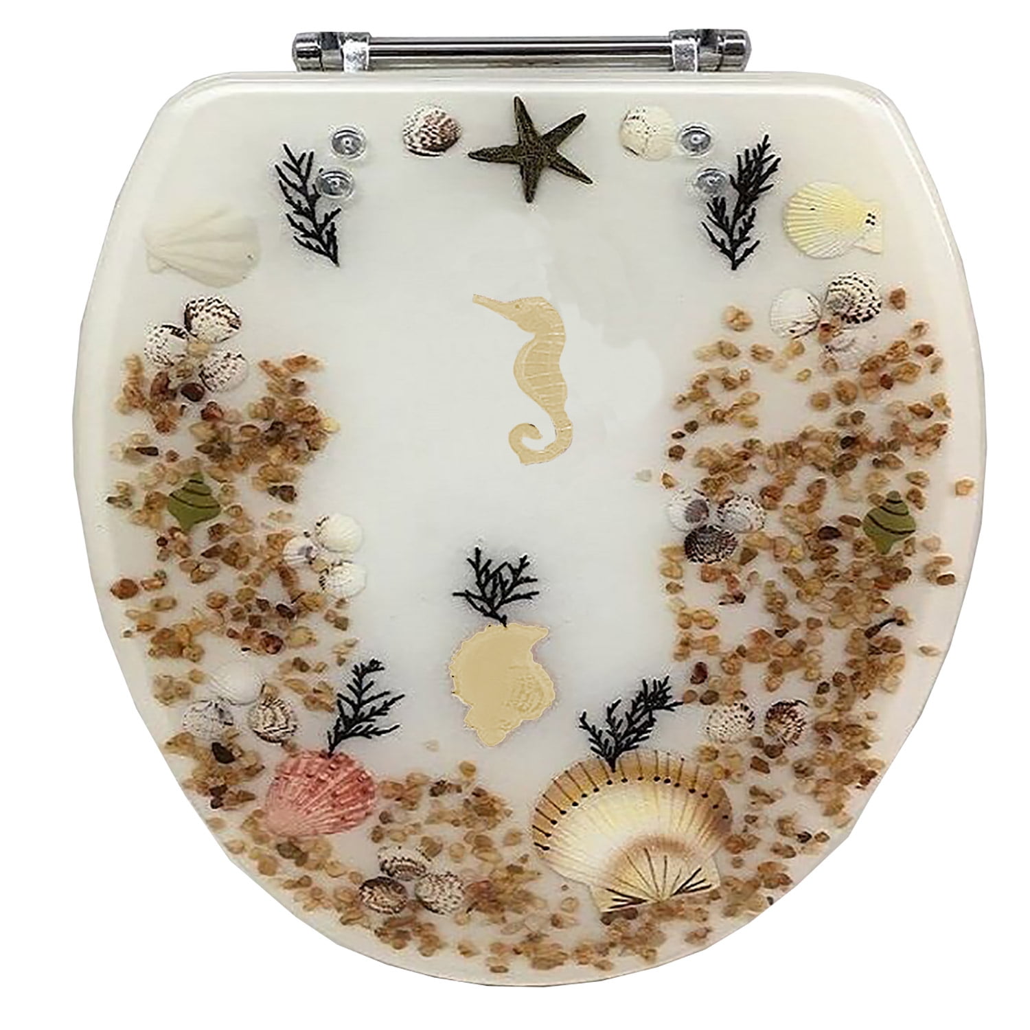 Elegant Touch Seashell Seahorse Design Polyresin Standard Toilet Set ...