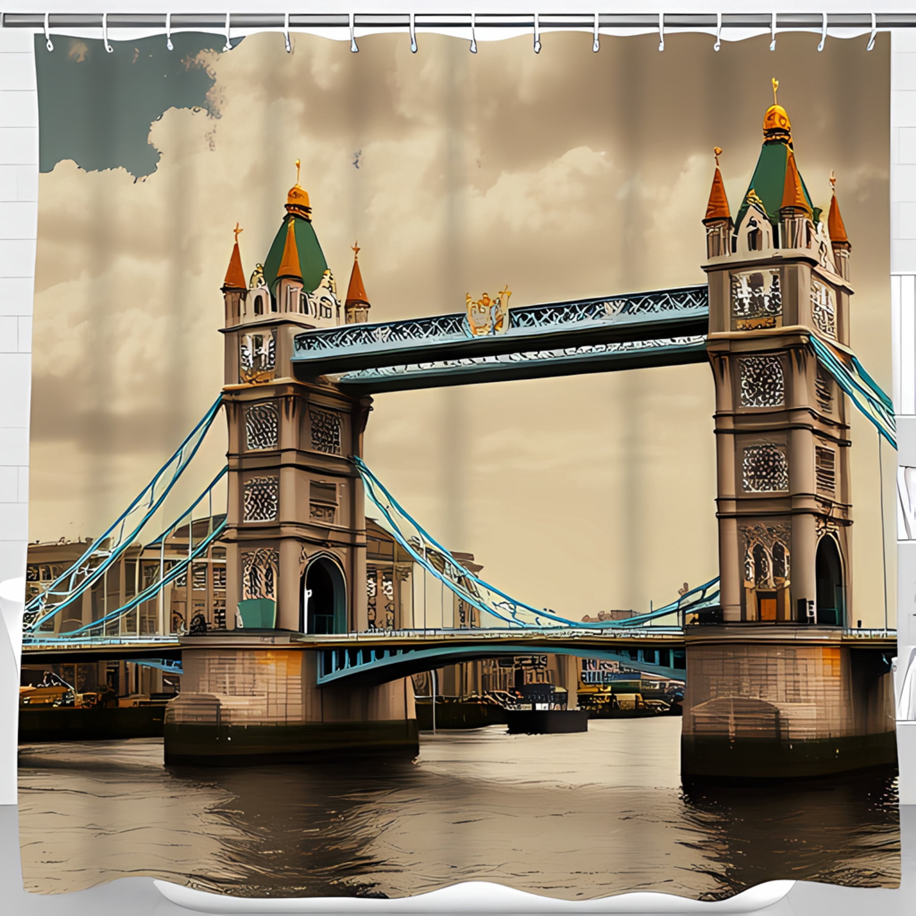 Elegant Tower Bridge Shower Curtain - Vintage London Cityscape Design ...