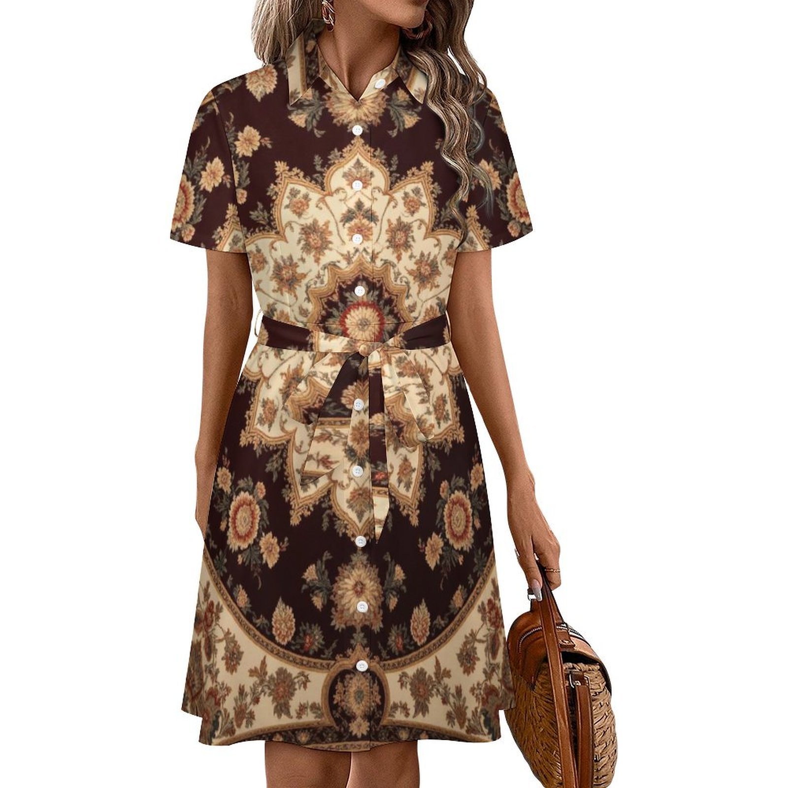 Elegant Traditional Floral Rug Womens Shirt Dresses Women'S Short ...