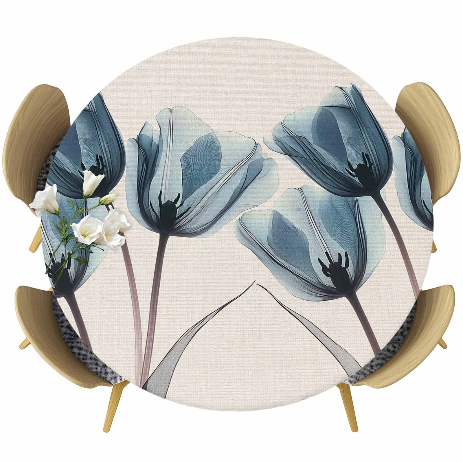 Elegant Tulip Round Tablecloth 45-54 Inch Round Fitted Table Cloth with ...