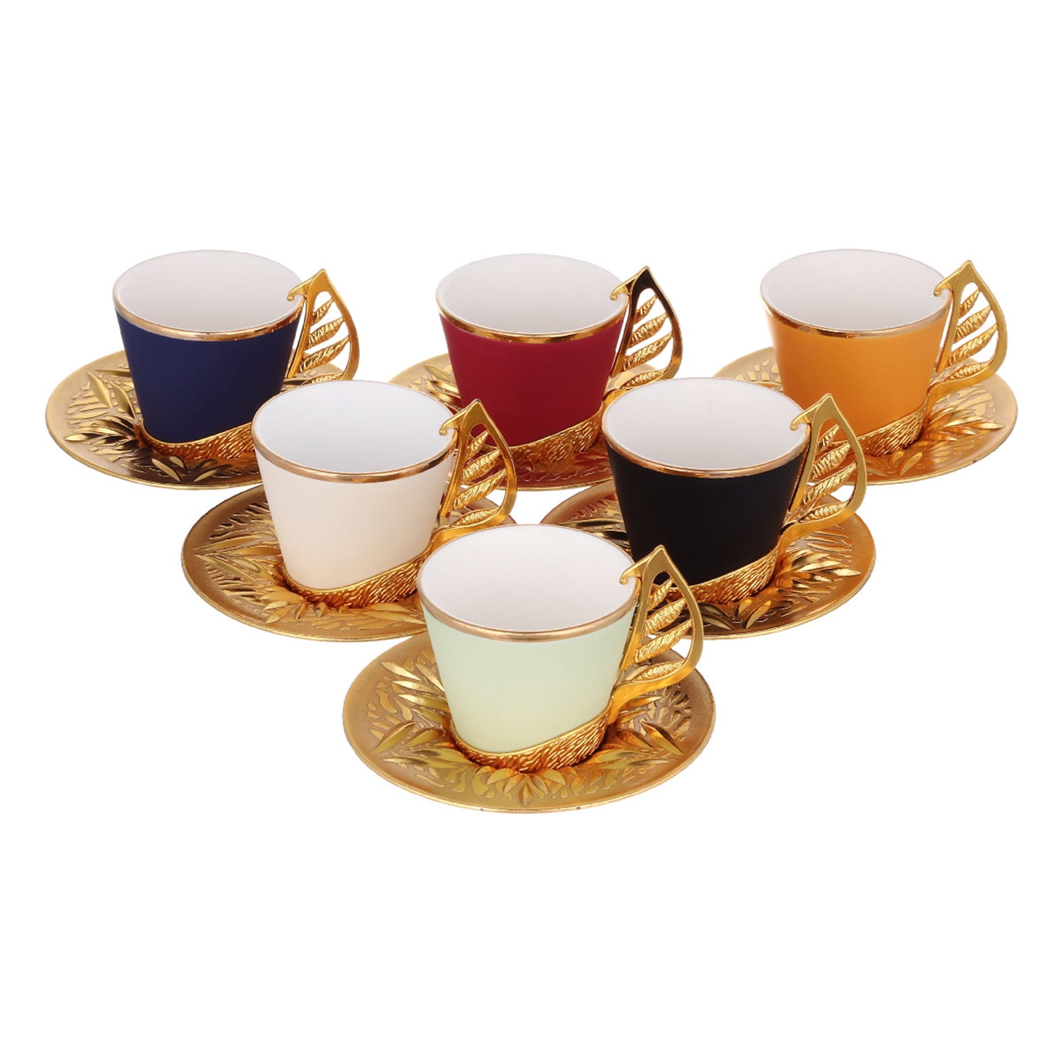 Elegant Turkish Coffee Cup Set, 18-Piece Colorful Coffee Cups with Leaf ...