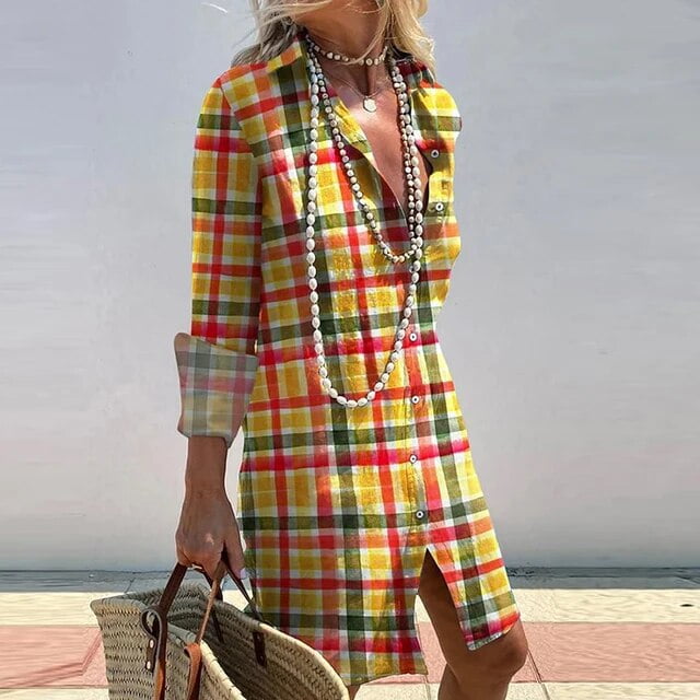 Elegant Turn-downs Collar Loose Shirt Dress Women Causal Long Sleeve ...