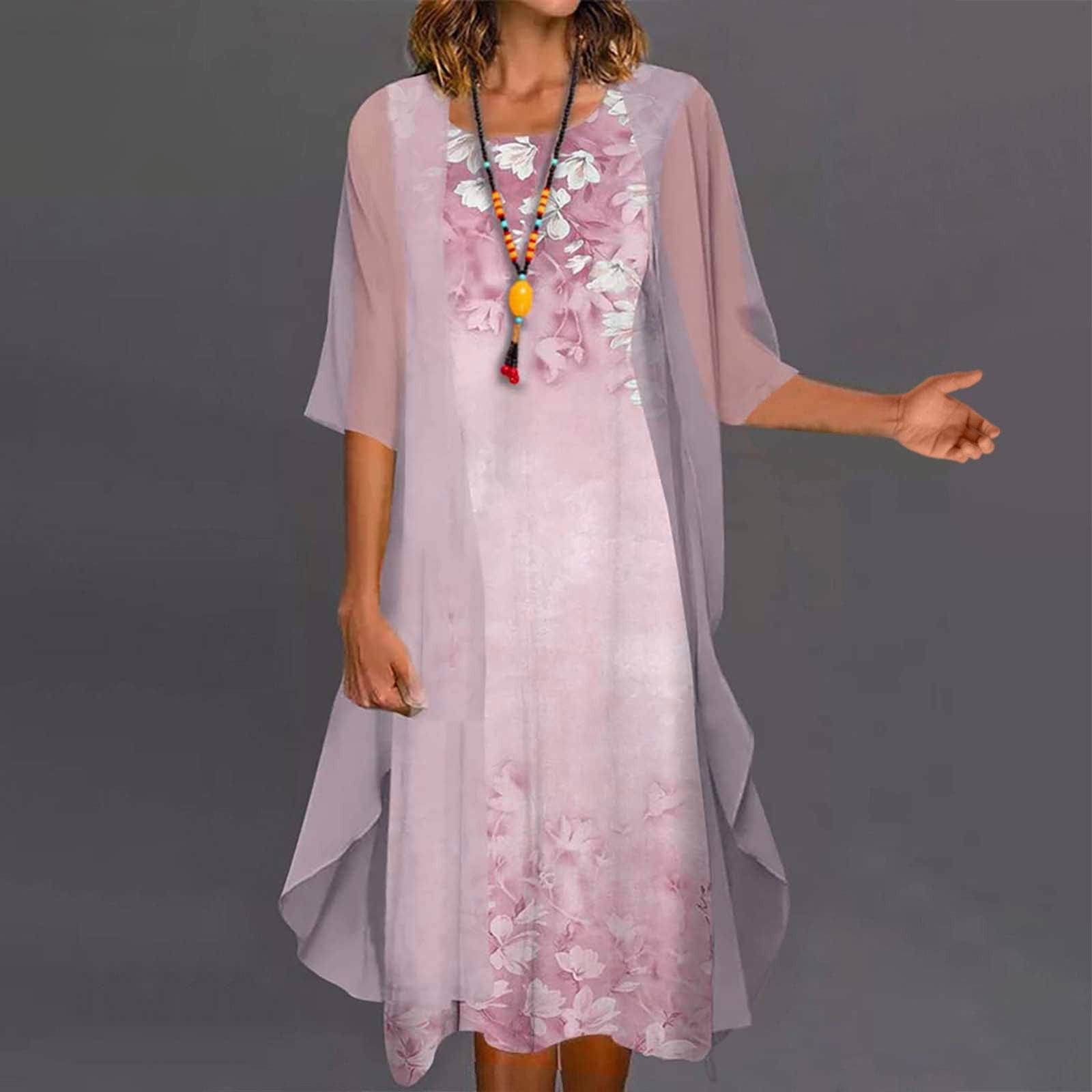 Elegant Two Piece Set Floral Maxi Dress for Women Casual Loose Round ...