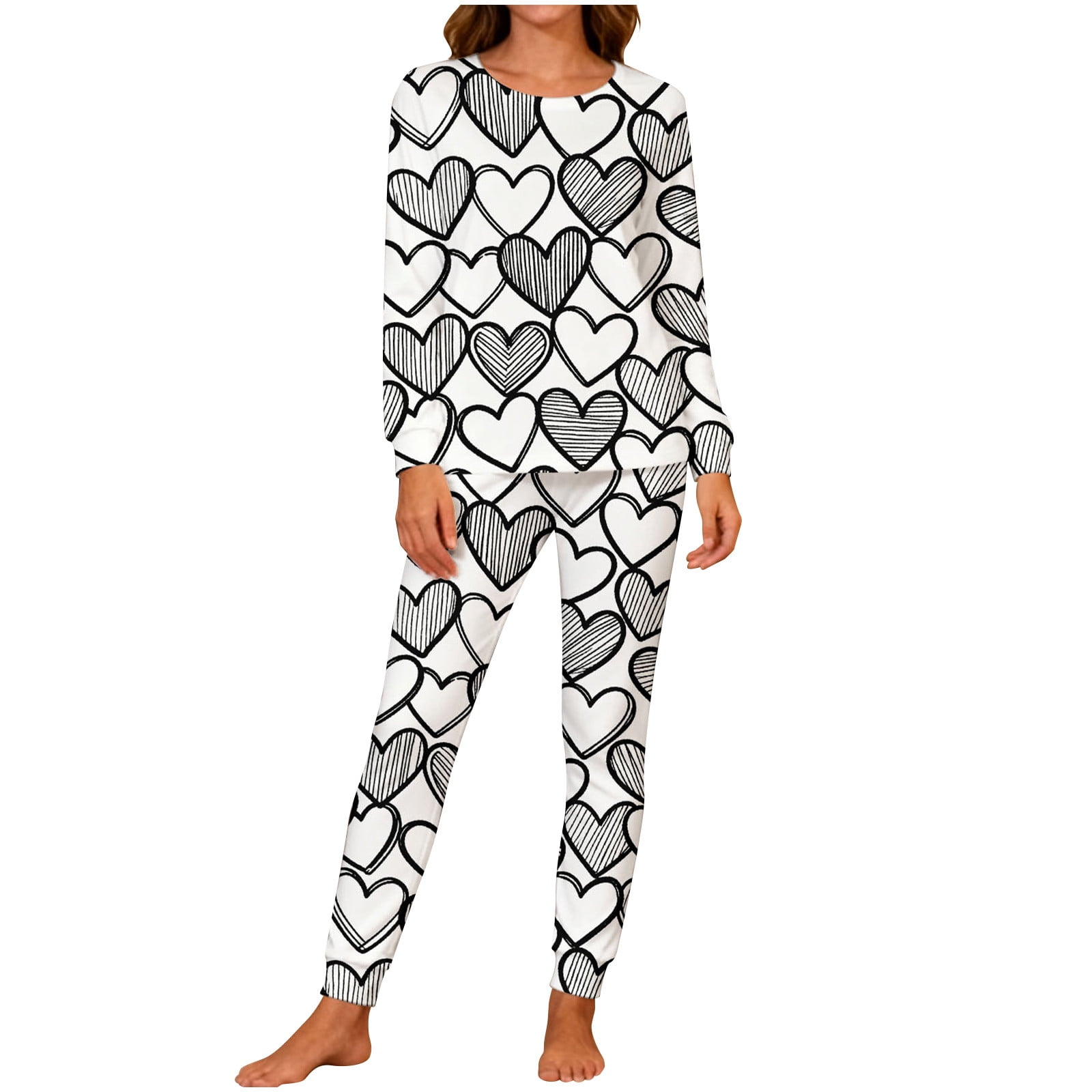 Elegant Valentine Couple Outfit for Women Printed Long Sleeve Round ...