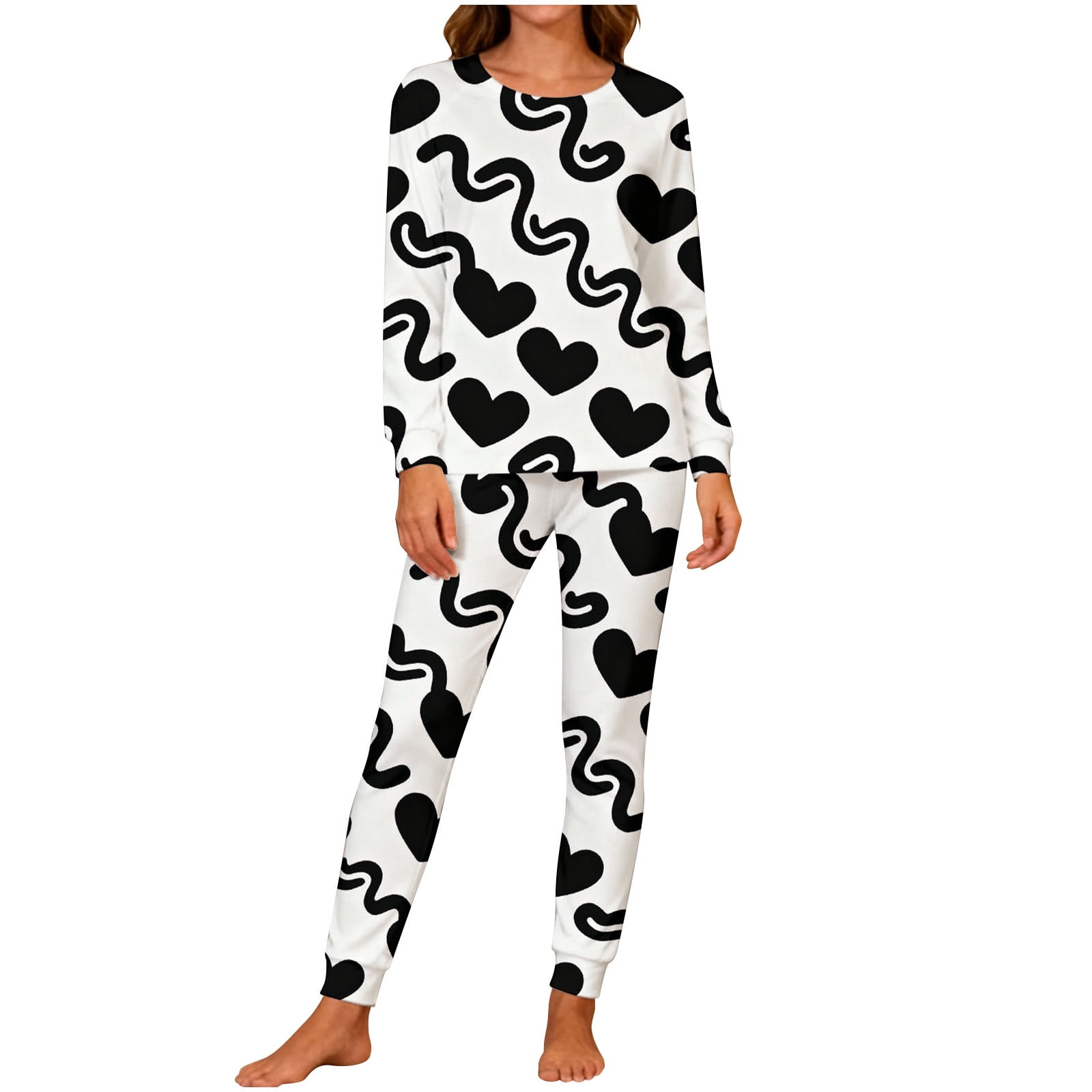 Elegant Valentine Couple Outfit for Women Printed Long Sleeve Round ...