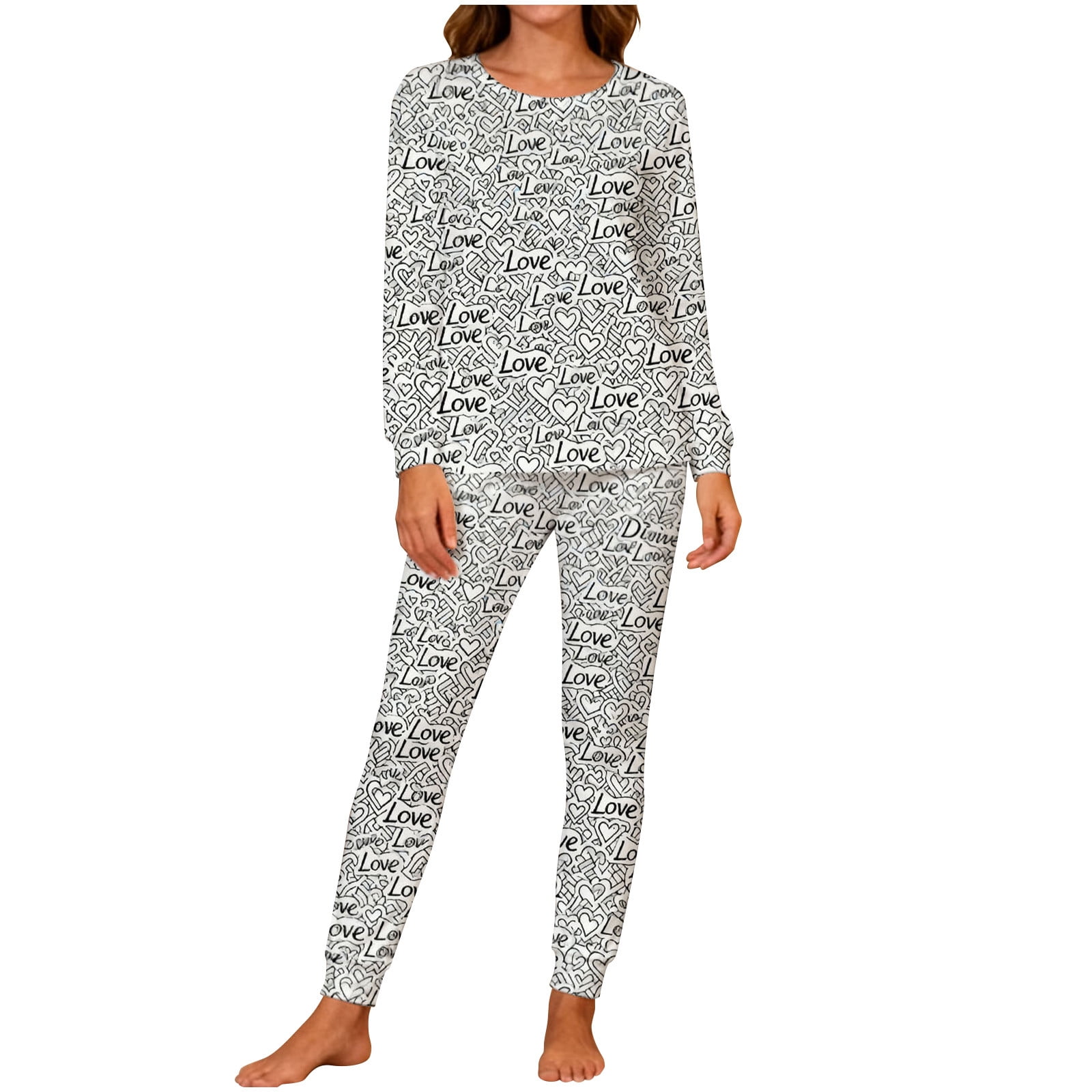 Elegant Valentine Couple Outfit for Women Printed Long Sleeve Round ...