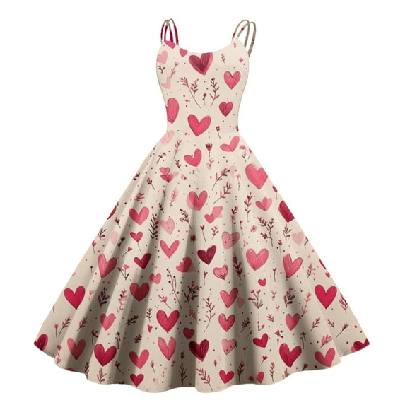Elegant Valentines Dress for Women Sleeveless Round Neck A-Line Heart ...