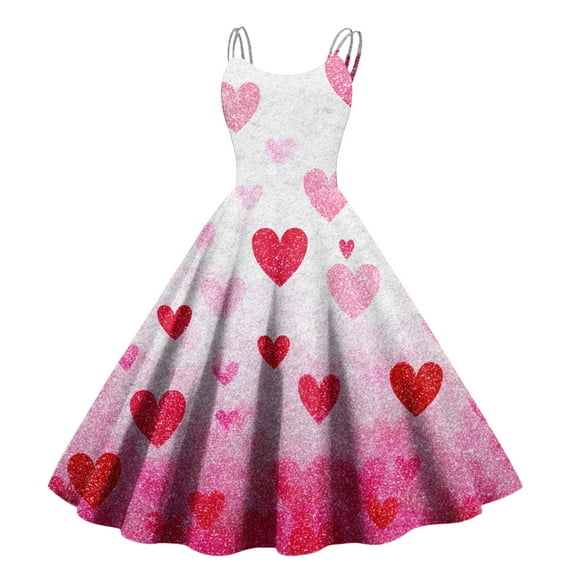 Elegant Valentines Dress for Women Sleeveless Round Neck A-Line Heart ...
