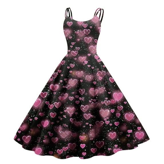 Elegant Valentines Dress for Women Sleeveless Round Neck A-Line Heart ...