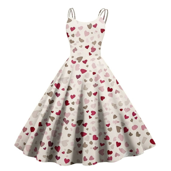 Elegant Valentines Dress for Women Sleeveless Round Neck A-Line Heart ...