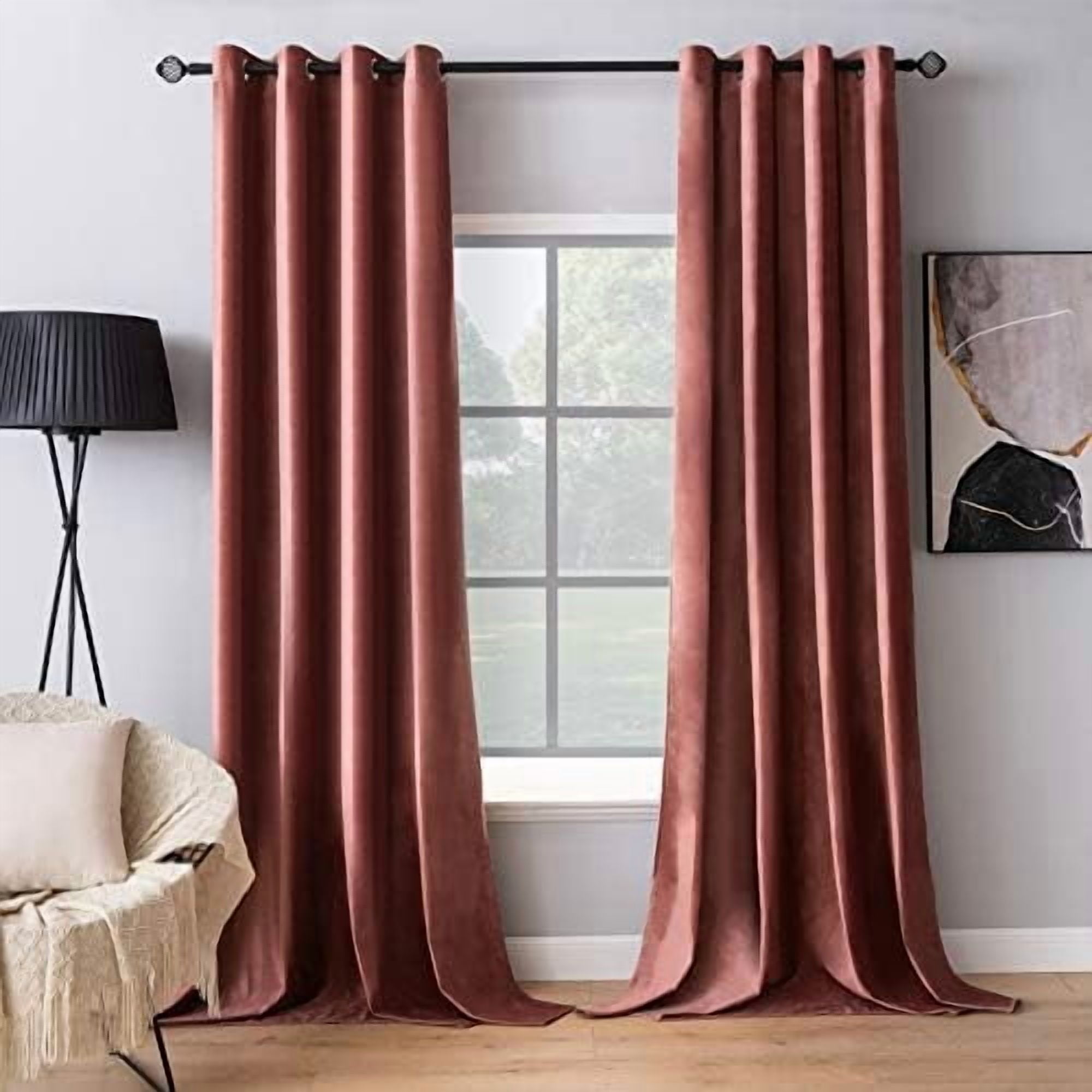 Elegant Velvet Curtains Dusty Rose Pink Grommet Curtains Thermal ...