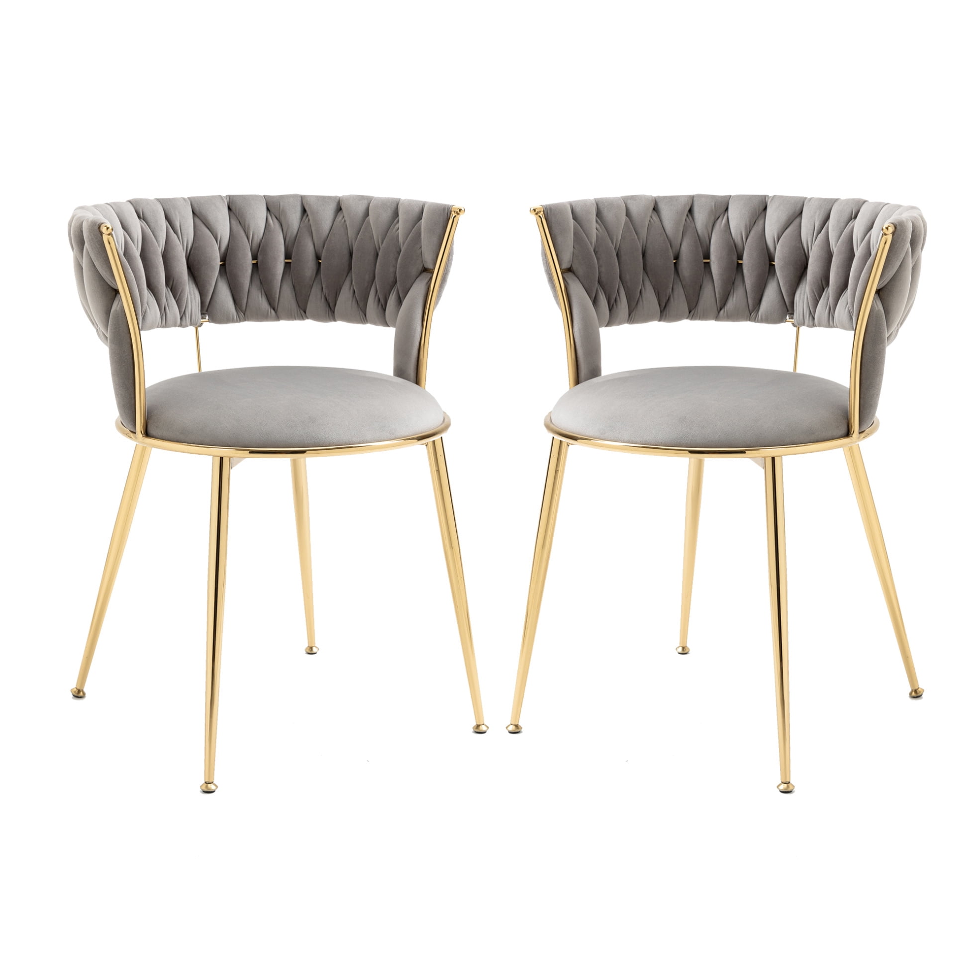 Elegant Velvet Fabric Dining Chair Set of 2 with Woven Backrest ...