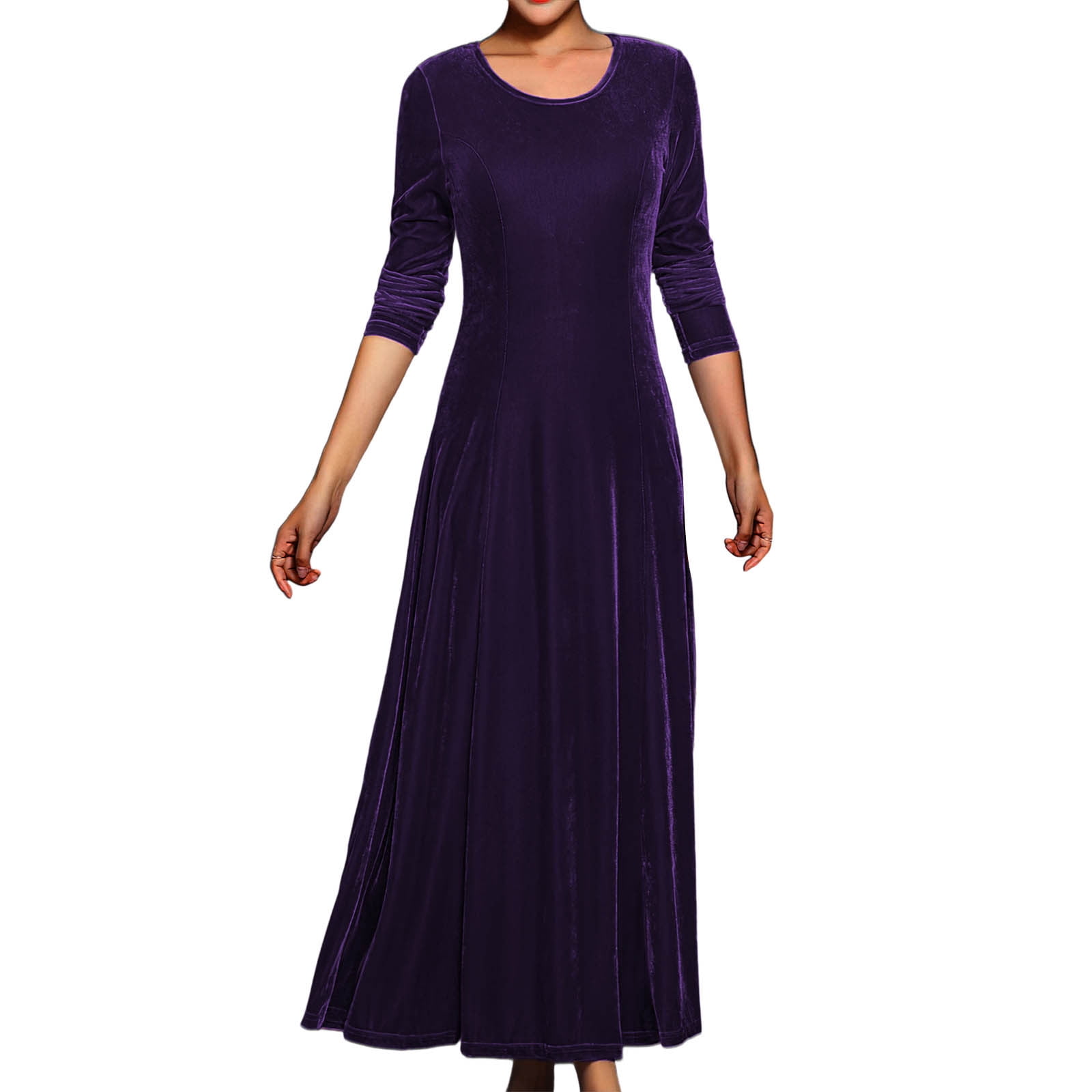 Elegant Velvet Long Dress for Women Fall Winter Maxi Dress Long Sleeve ...