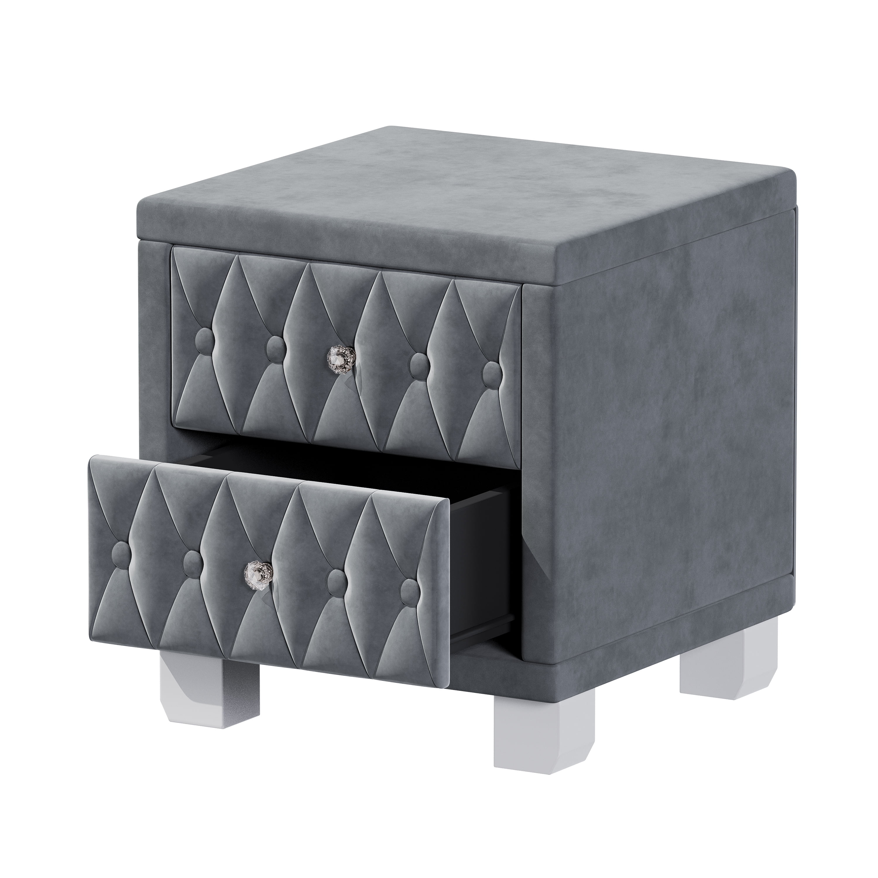 Elegant Velvet Nightstand with 2 Drawers and Crystal Handle, Storage ...