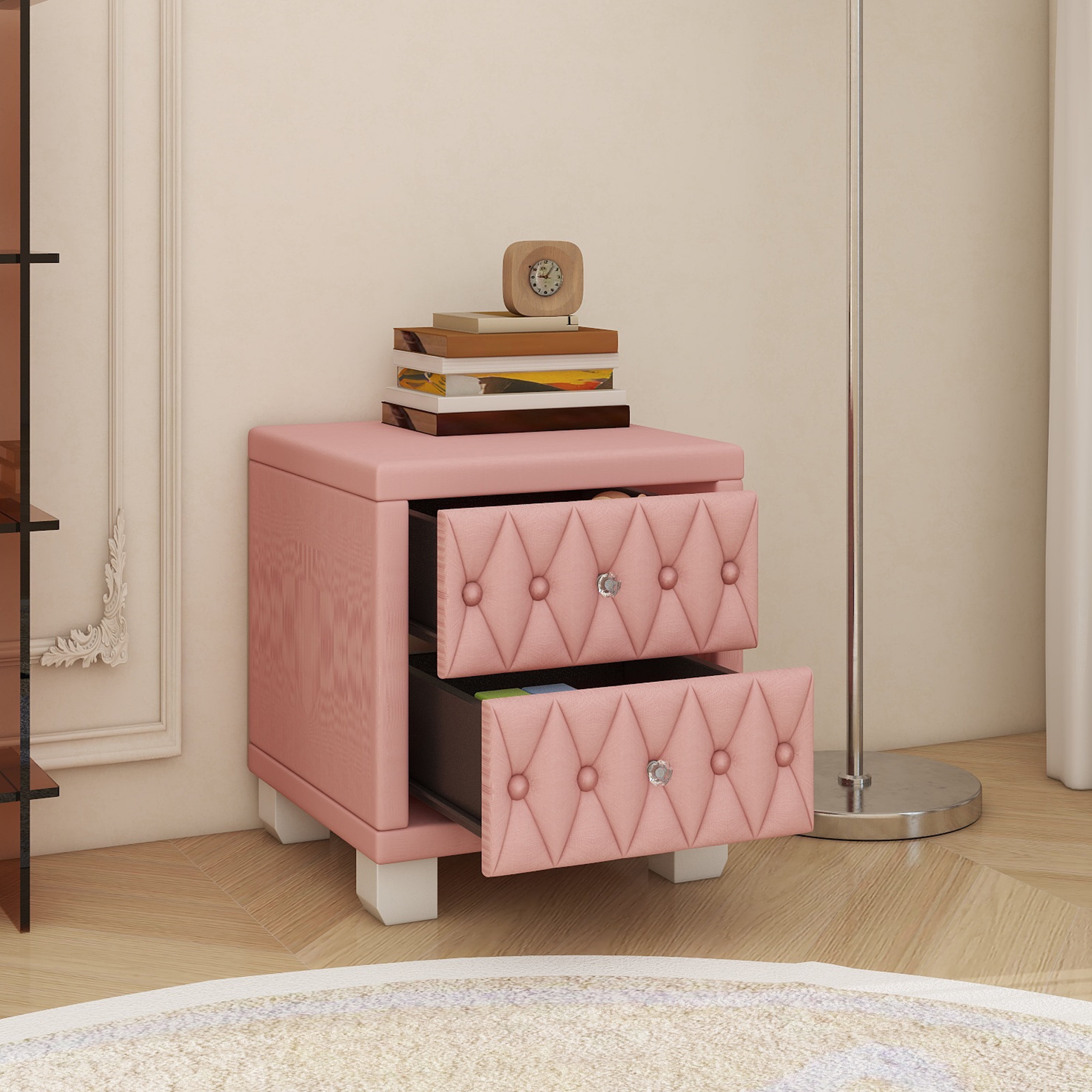 Elegant Velvet Nightstand with 2 Drawers and Crystal Handle, Storage ...