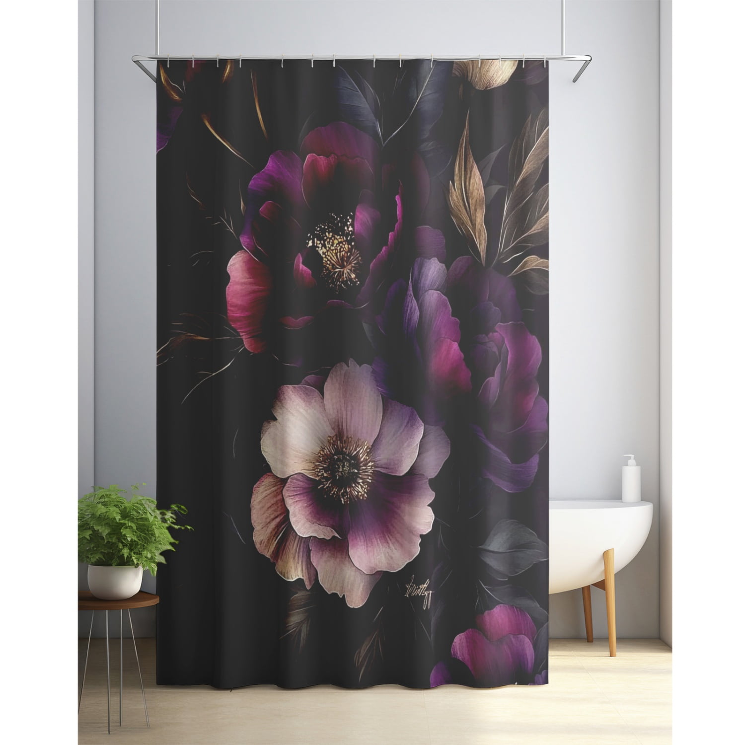 Elegant Velvet Peony and Dark Leaves Shower Curtain - Realistic magenta ...