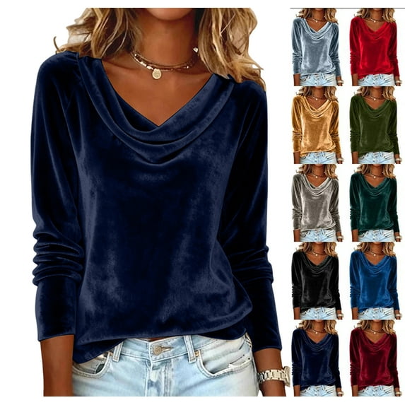 Elegant Velvet Tunic Shirt for Women - Cowl Neck Long Sleeve Top ...